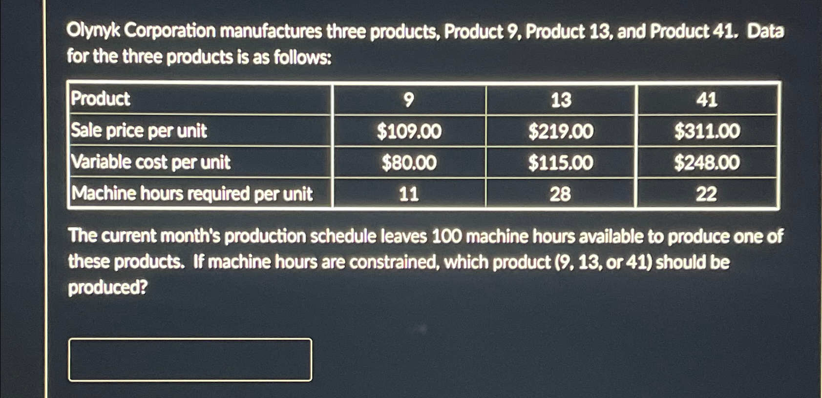Solved Olynyk Corporation manufactures three products, | Chegg.com