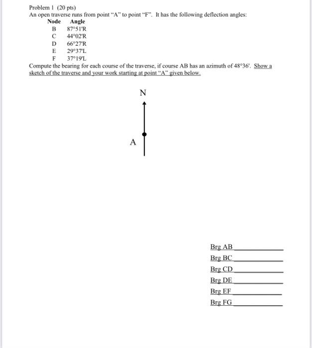 Solved Problem! (20 pts) An open traverse runs from point | Chegg.com