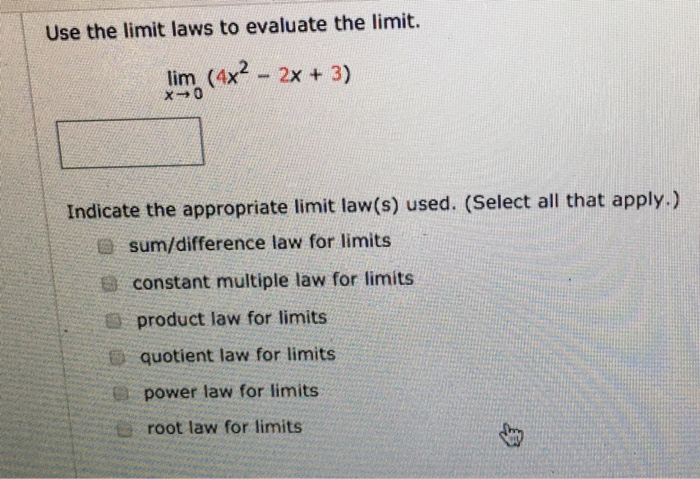 Solved Use the limit laws to evaluate the limit. lim vx? - | Chegg.com