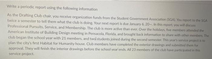 Solved Write a periodic report using the following | Chegg.com