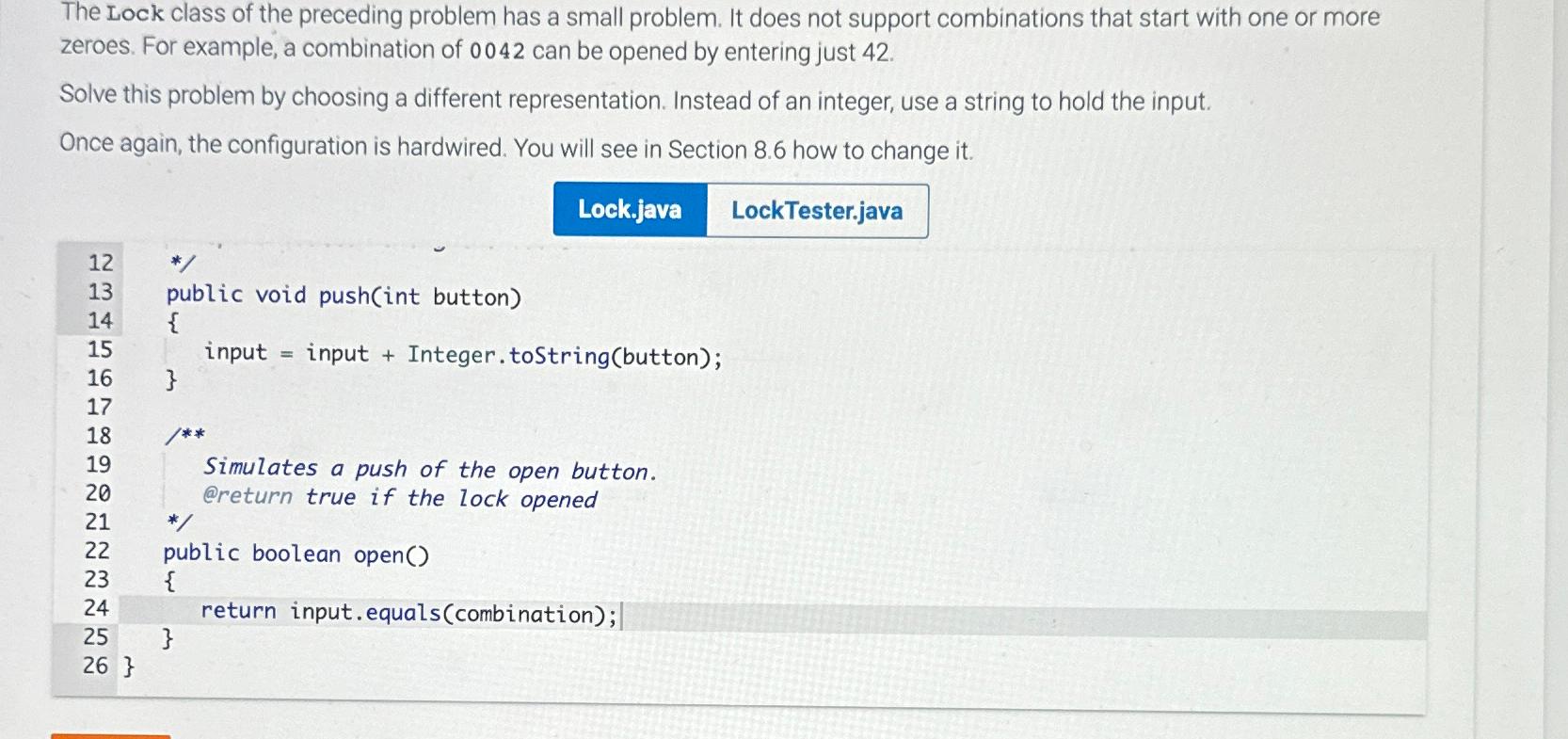 Solved The Lock class of the preceding problem has a small | Chegg.com