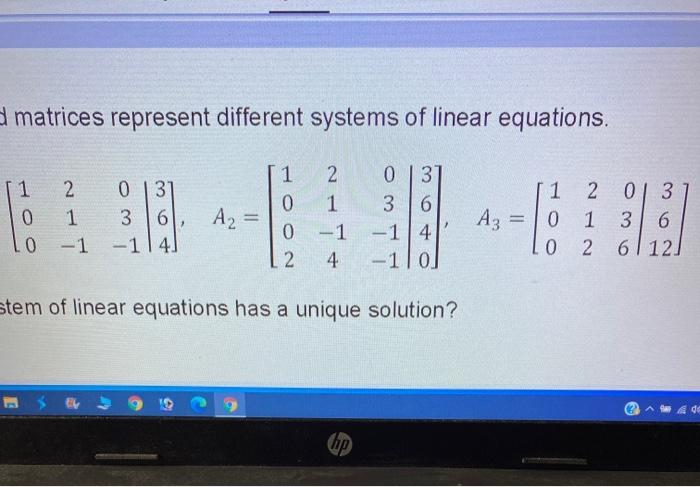 Solved The following augmented matrices represent different | Chegg.com