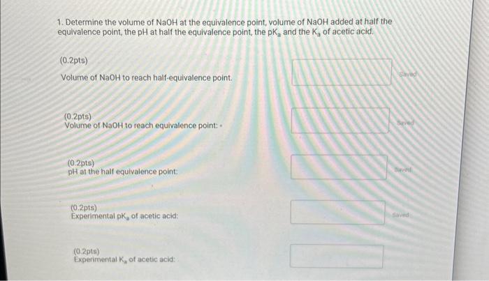 Solved 1. Determine the volume of NaOH at the equivalence | Chegg.com