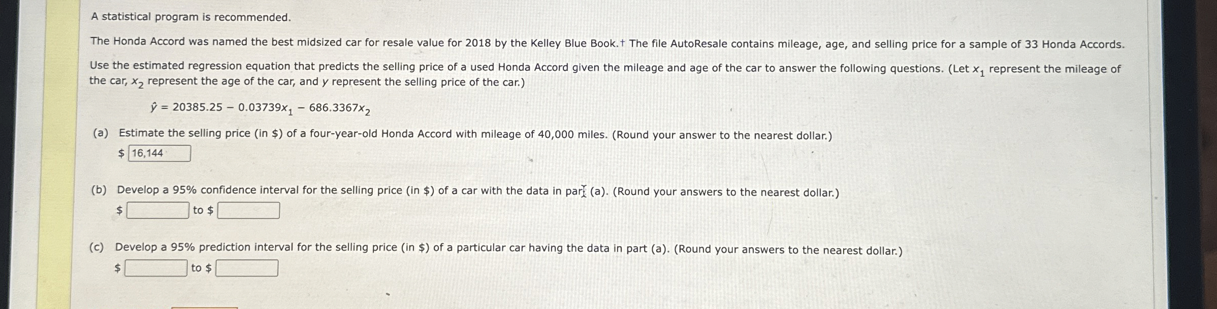 Solved A statistical program is recommended. the car, x2 | Chegg.com