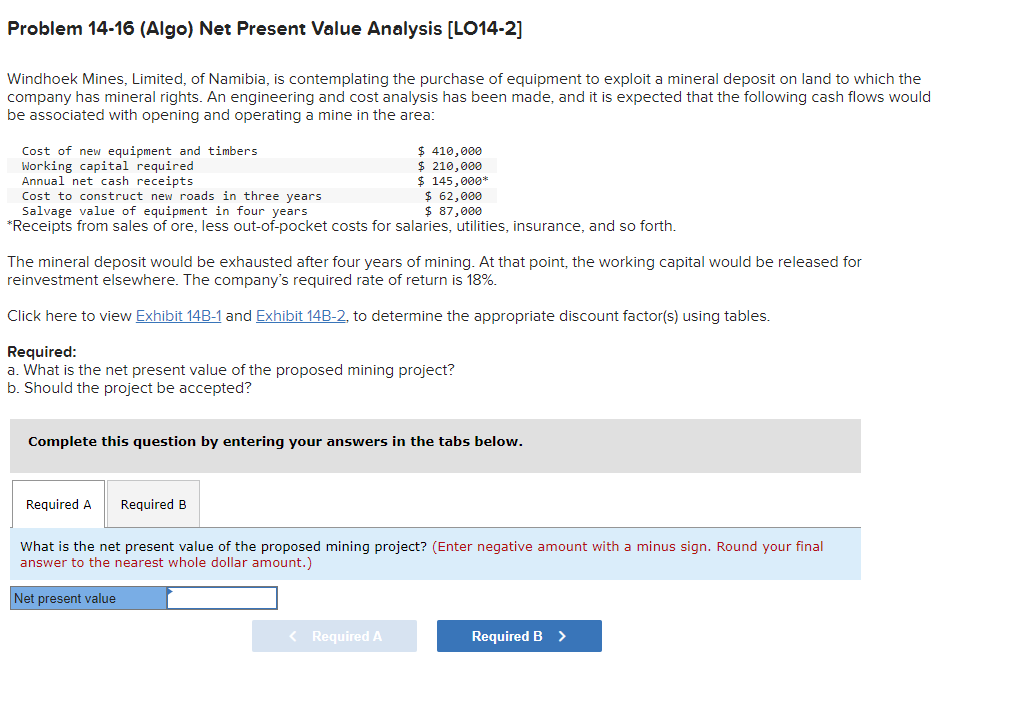 Solved Problem 14-16 (Algo) ﻿Net Present Value Analysis | Chegg.com