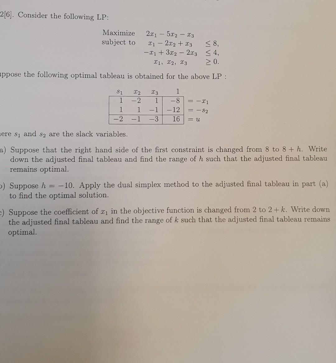 Solved 2[6]. Consider the following LP: Maximize subject | Chegg.com