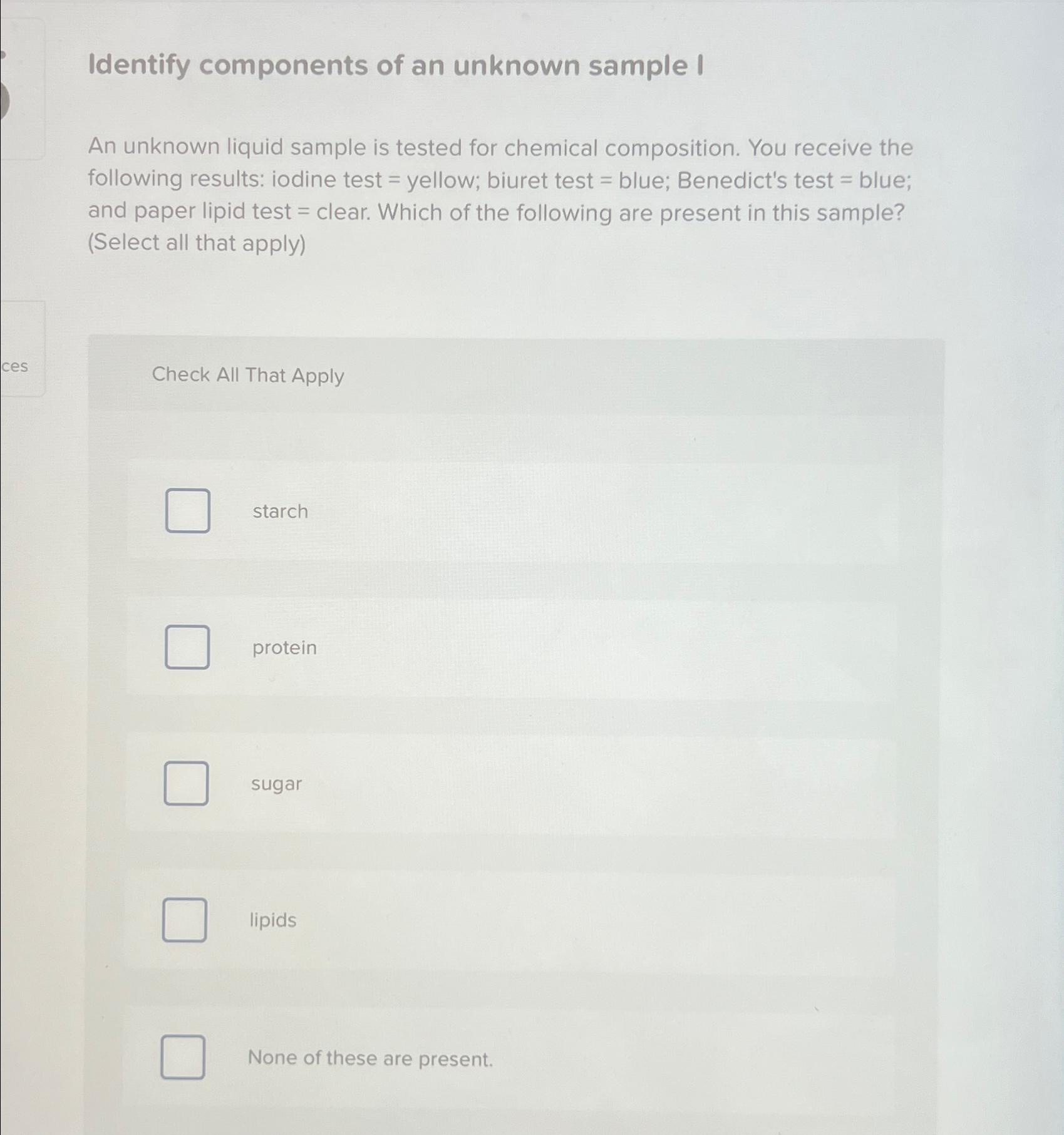 Solved Identify components of an unknown sample IAn unknown | Chegg.com