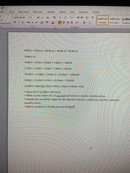 Solved UE Home Insert Page Layout References Mailings Review | Chegg.com