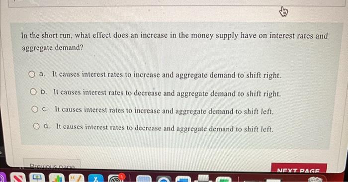 Solved In the short run, what effect does an increase in the | Chegg.com