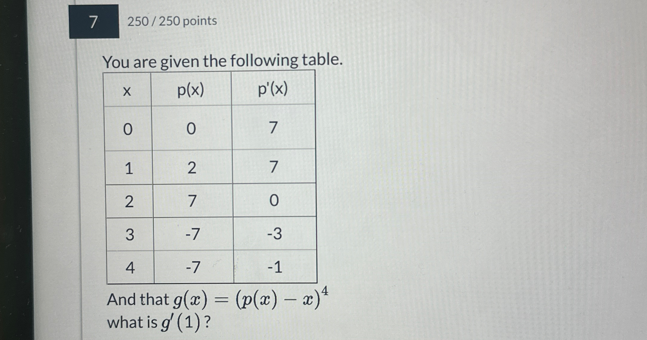Solved 7250250 ﻿pointsYou are given the following | Chegg.com