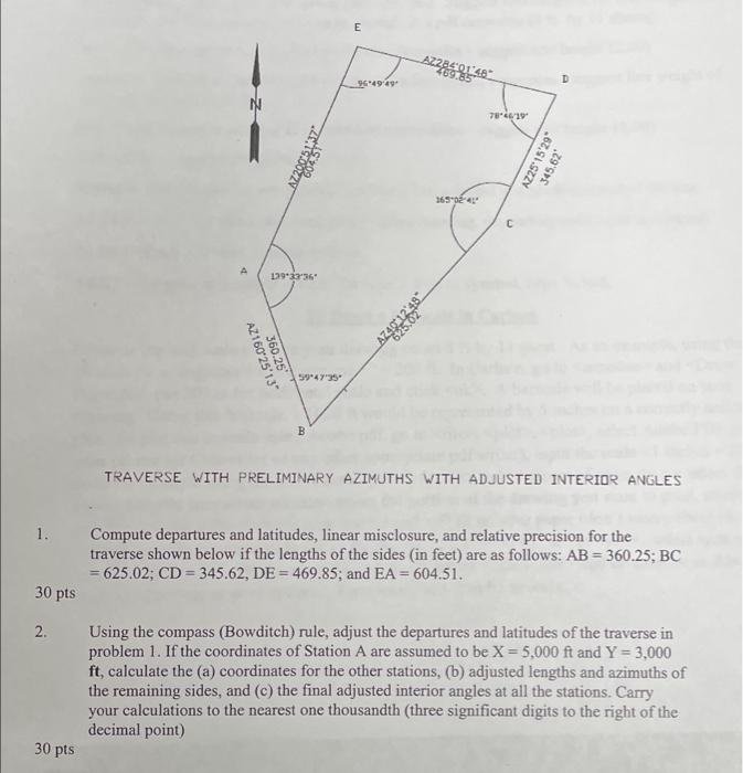 Solved TRAVERSE WITH PRELIMINARY AZIMUTHS WITH ADJUSTED | Chegg.com