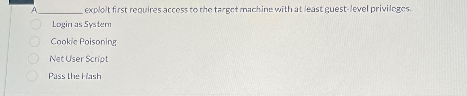 Solved A exploit first requires access to the target machine | Chegg.com