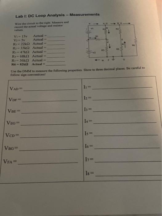Lab 1: DC Loop Analysis - Measurements Wire the | Chegg.com