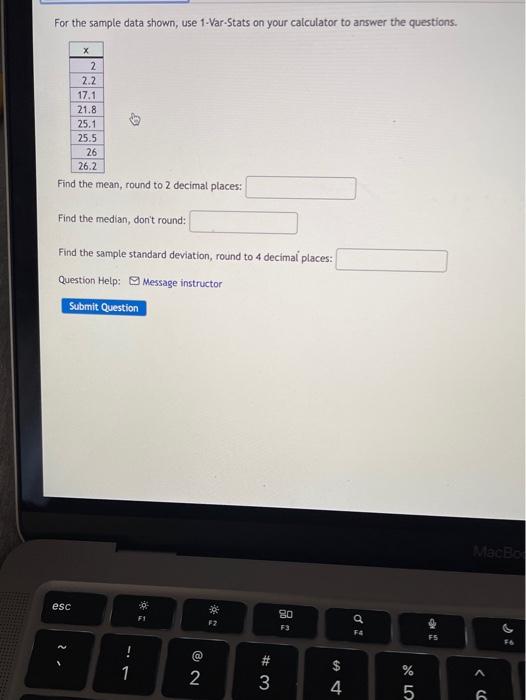 Solved For the sample data shown, use 1-Var-Stats on your | Chegg.com
