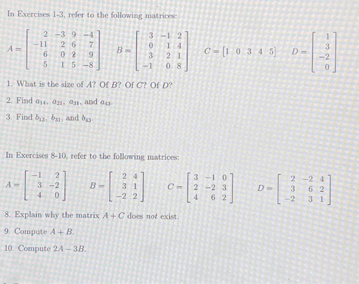 Solved In Exercises 1-3, refer to the following matrices: A | Chegg.com