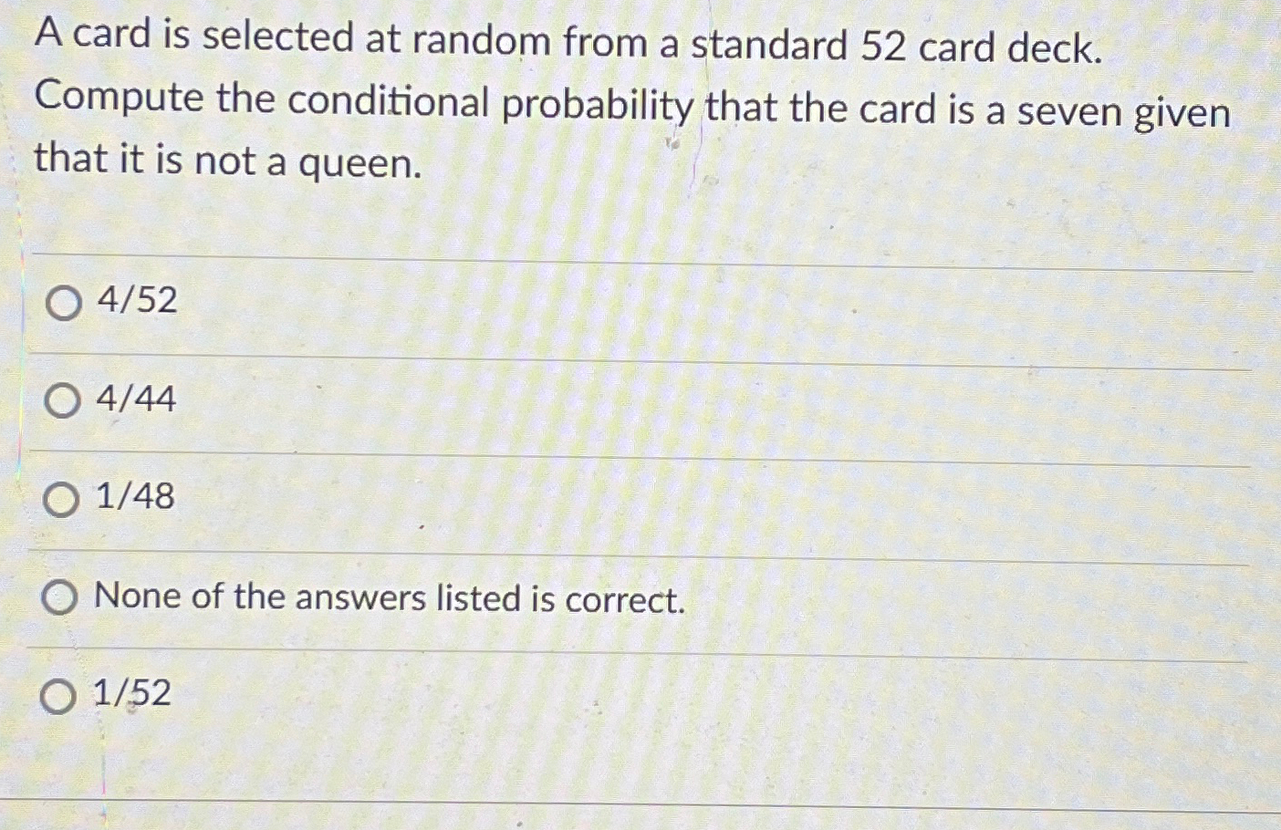 Solved A card is selected at random from a standard 52 ﻿card | Chegg.com