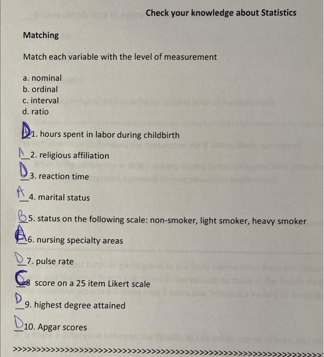 Solved Check your knowledge about Statistics Matching Match | Chegg.com