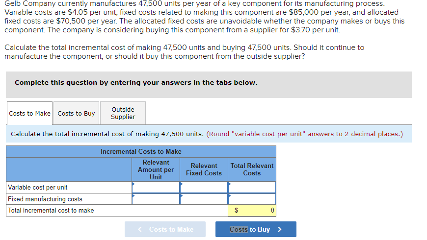 Solved Calculate the total incremental cost of making 47,500 | Chegg.com
