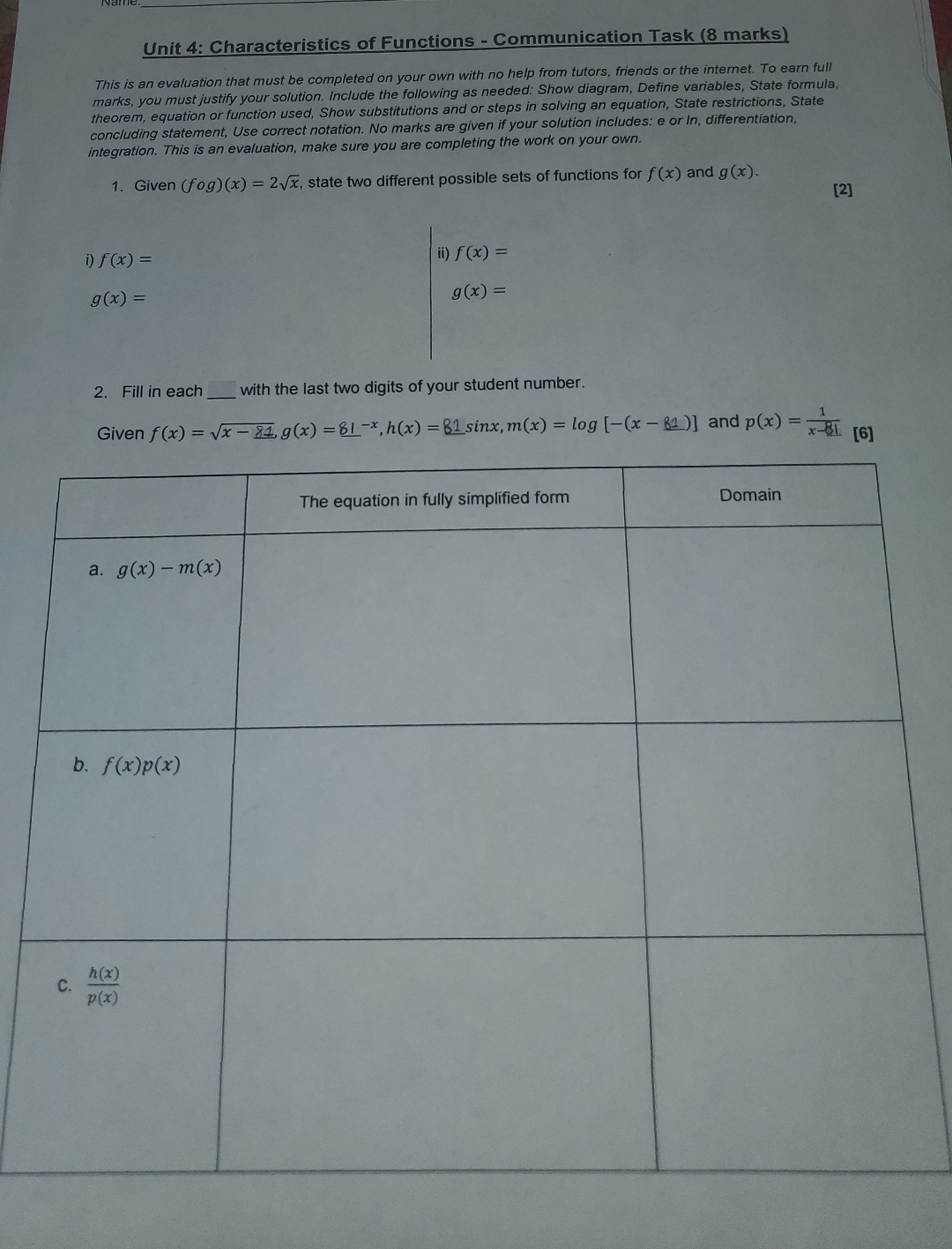 Solved Unit 4: Characteristics of Functions - ﻿Communication | Chegg.com