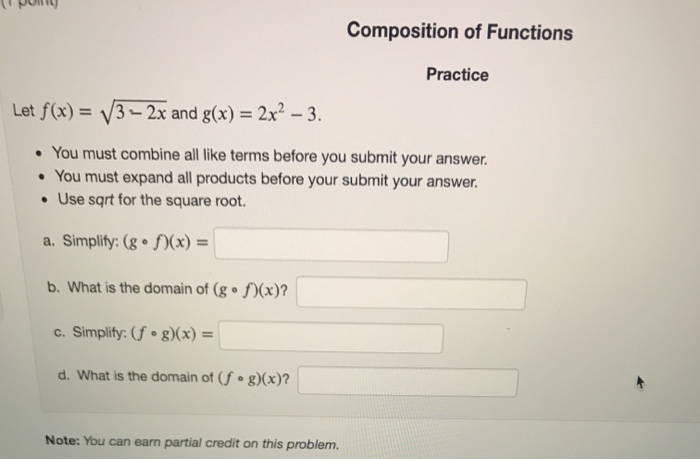Solved Practice Consider f(x) = 6x + 7 and g(x) = x2 + 2x – | Chegg.com