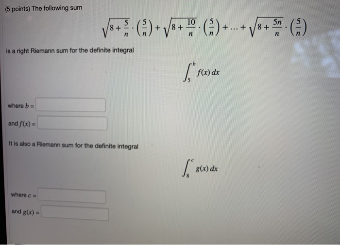 Solved (5 points) The following sum 18+. :(9) + 18+ () + ... | Chegg.com