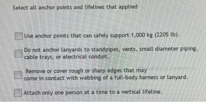 Select all anchor points and lifelines that applied | Chegg.com