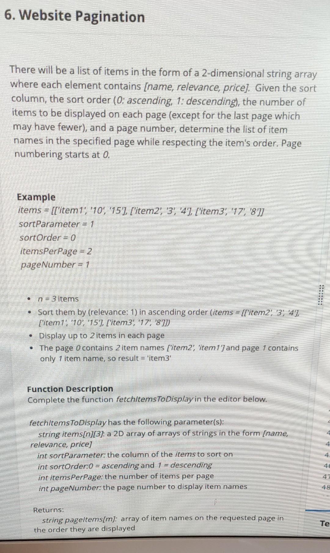 Solved There will be a list of items in the form of a | Chegg.com