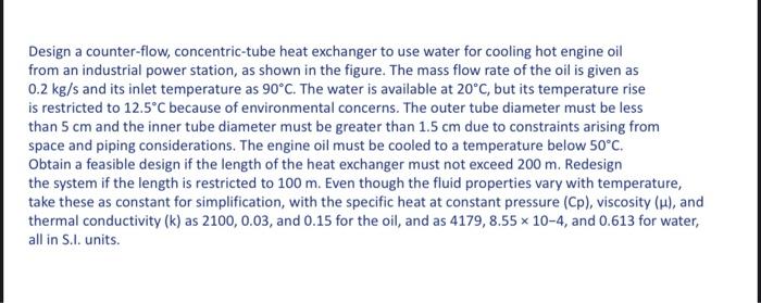 Solved Design a counter-flow, concentric-tube heat exchanger | Chegg.com