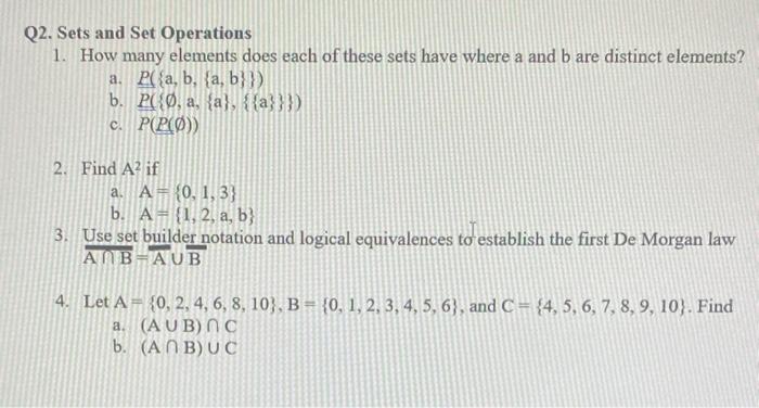 Solved Q2. Sets and Set Operations 1. How many elements does | Chegg.com
