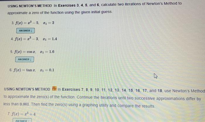 Solved USING NEWTON'S METHOD In Exercises 3, 4, 5, and 6, | Chegg.com