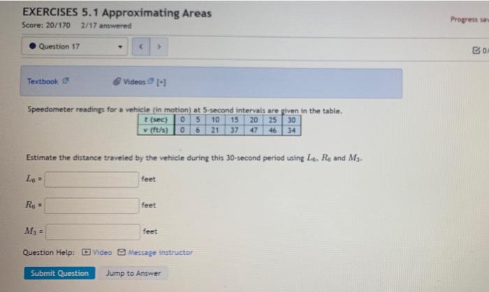 Solved EXERCISES 5.1 Approximating Areas Score: 20/170 2/17 | Chegg.com