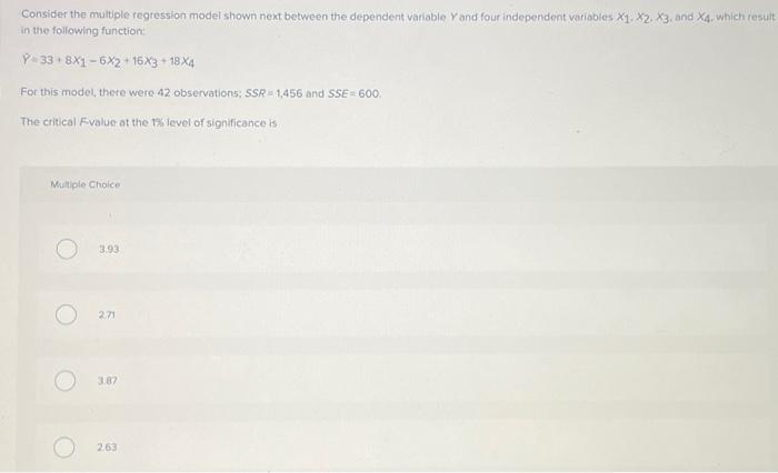 Solved Consider the multiple regression model shown next | Chegg.com