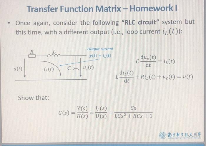 Solved Transfer Function Matrix - Homework I Once again, | Chegg.com