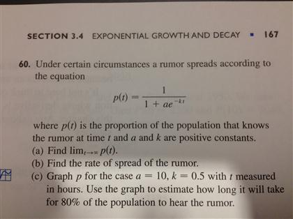Solved Under certain circumstances a rumor spreads according | Chegg.com