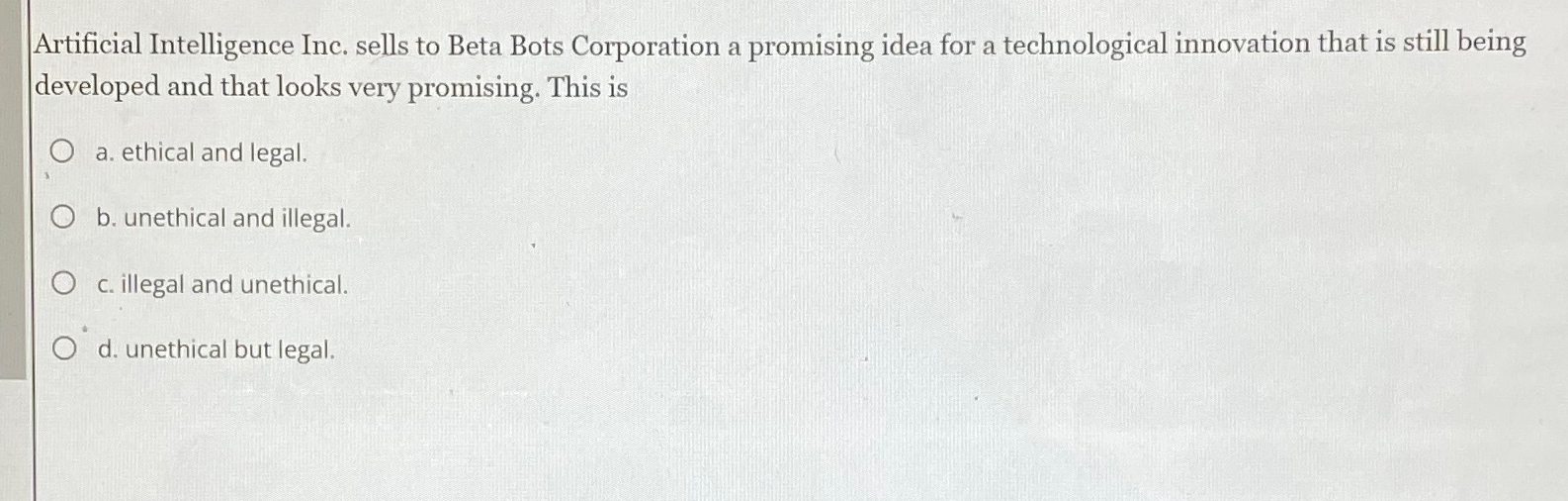 Solved Artificial Intelligence Inc. sells to Beta Bots | Chegg.com