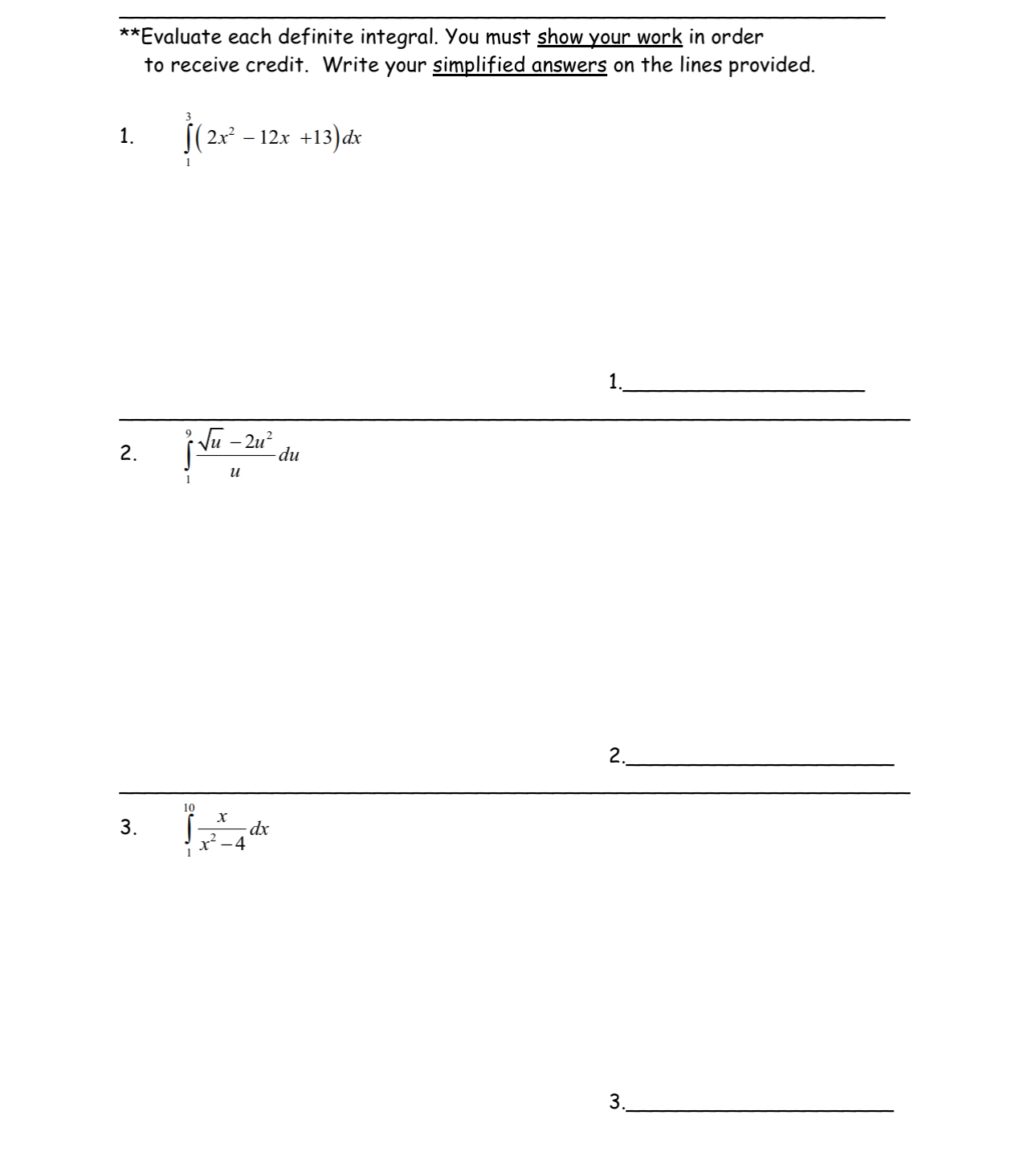 Solved **Evaluate each definite integral. You must show your | Chegg.com