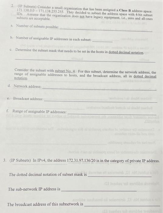 Solved 2. (IP Subnets) Consider a small organization that | Chegg.com