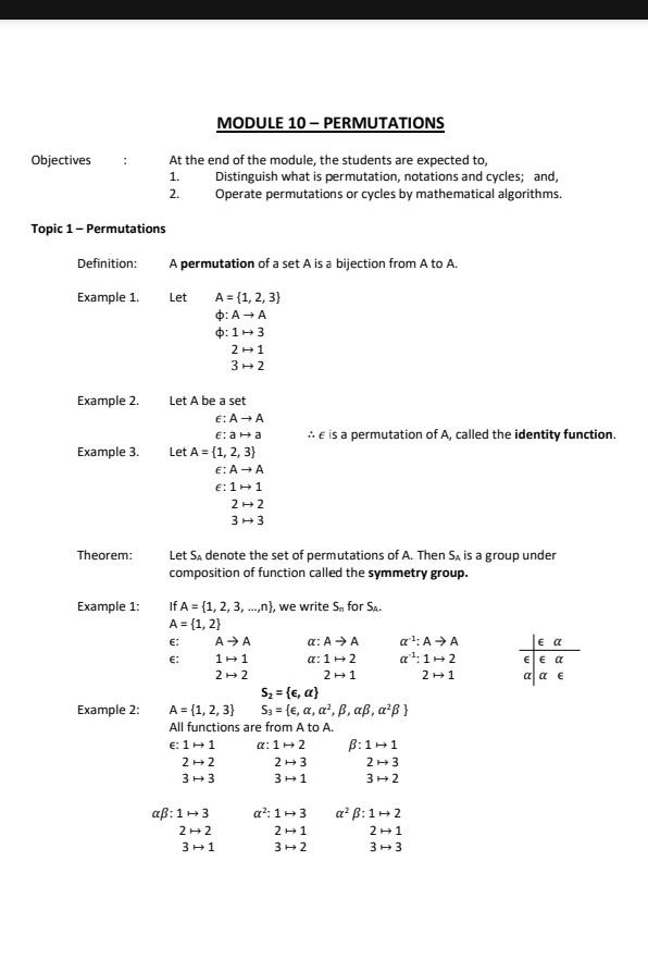 Solved MODULE 10 - PERMUTATIONS Objectives At the end of the | Chegg.com