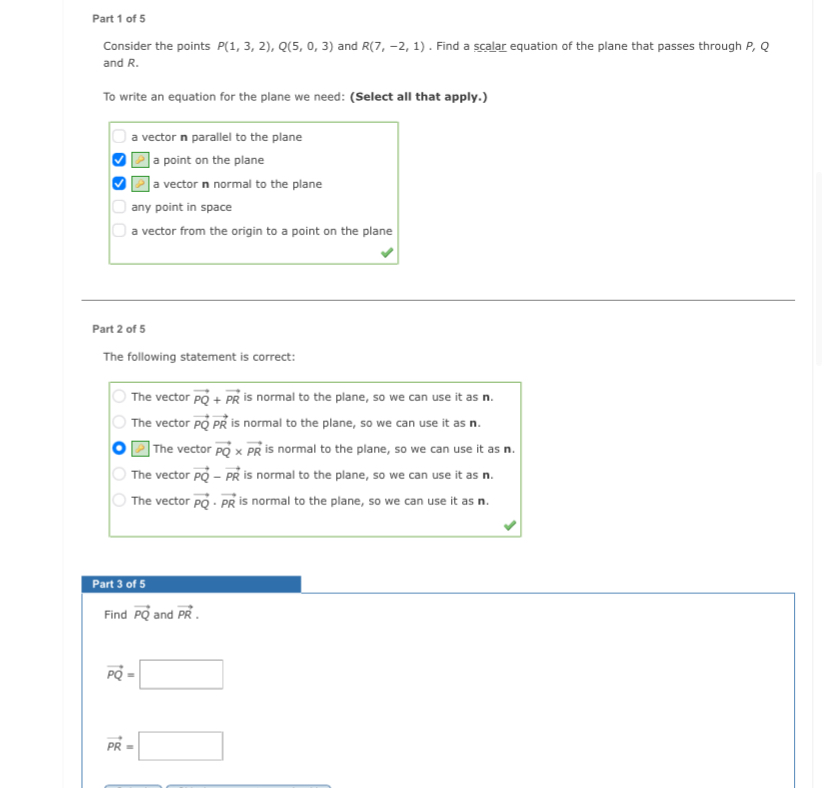 Solved Part 1 ﻿of 5Consider the points P(1,3,2),Q(5,0,3) | Chegg.com