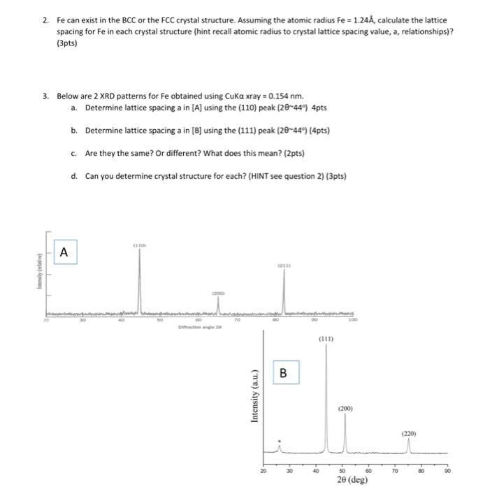 Solved 2. Fe can exist in the BCC or the FCC crystal | Chegg.com