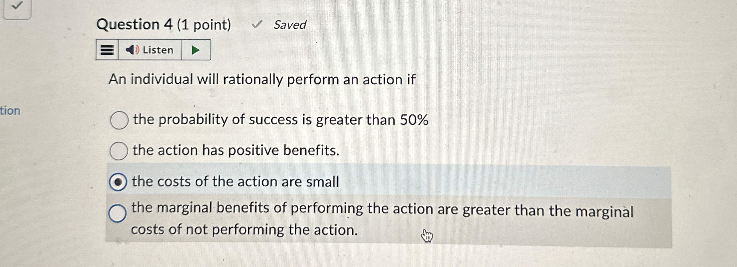 Solved Question 4 (1 ﻿point) ﻿Saved An individual will | Chegg.com