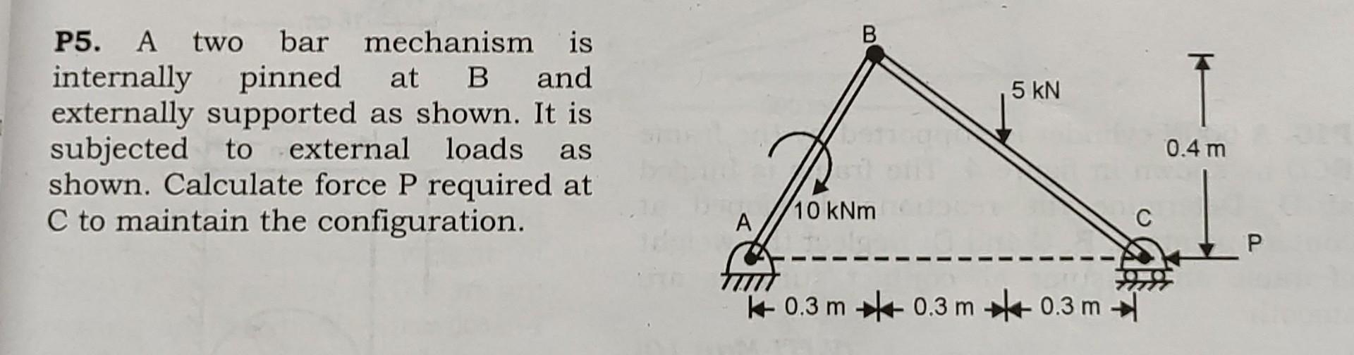 Solved P5. A two bar mechanism is internally pinned at B and | Chegg.com