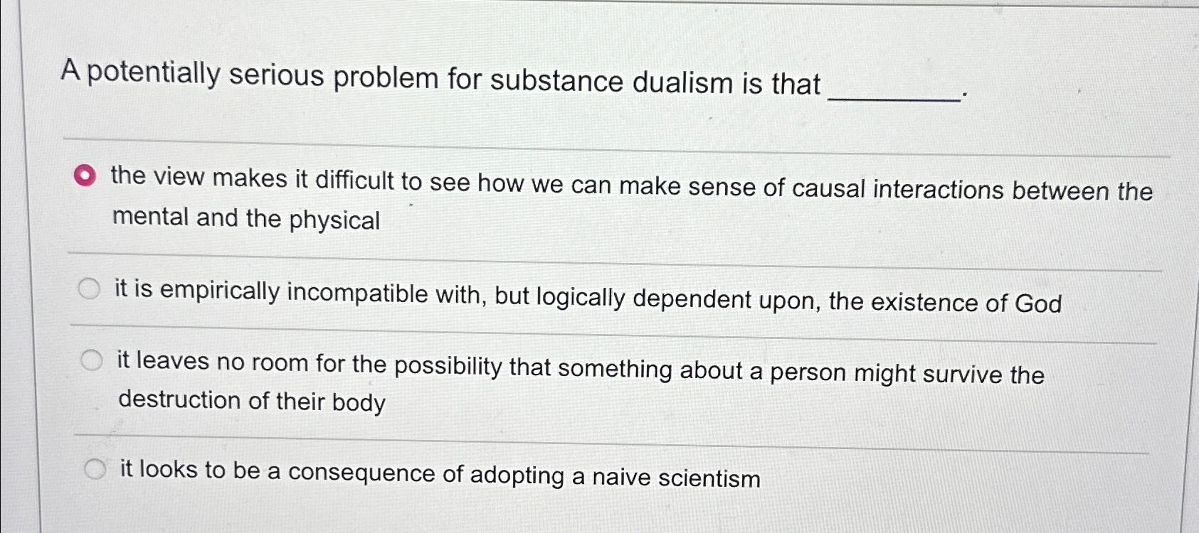 Solved A potentially serious problem for substance dualism | Chegg.com