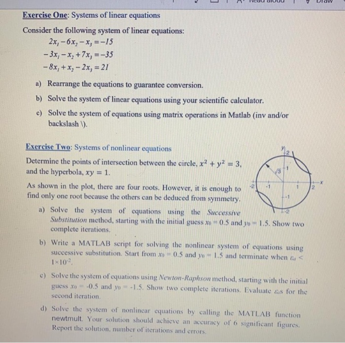 Solved ] Exercise One: Systems of linear equations Consider | Chegg.com
