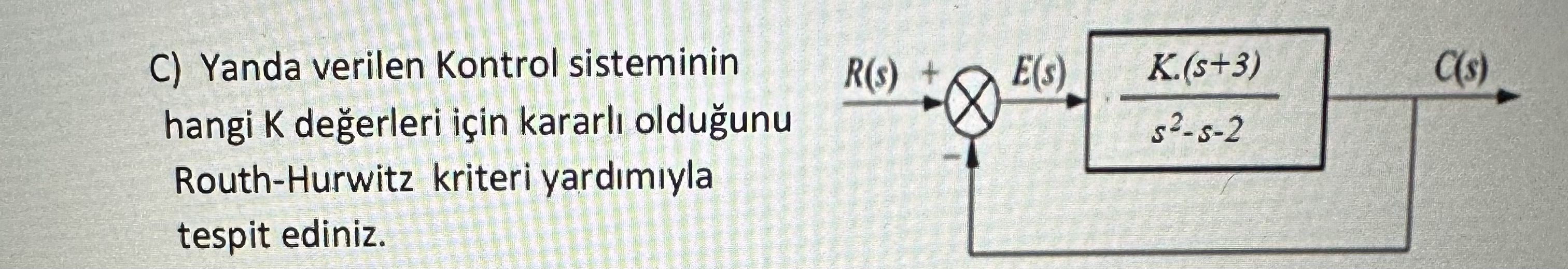 Solved C) ﻿Yanda verilen Kontrol sisteminin hangi K | Chegg.com