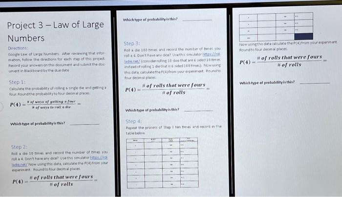 Project 3 - Law of Large Numbers Step 3 Cirecthons | Chegg.com
