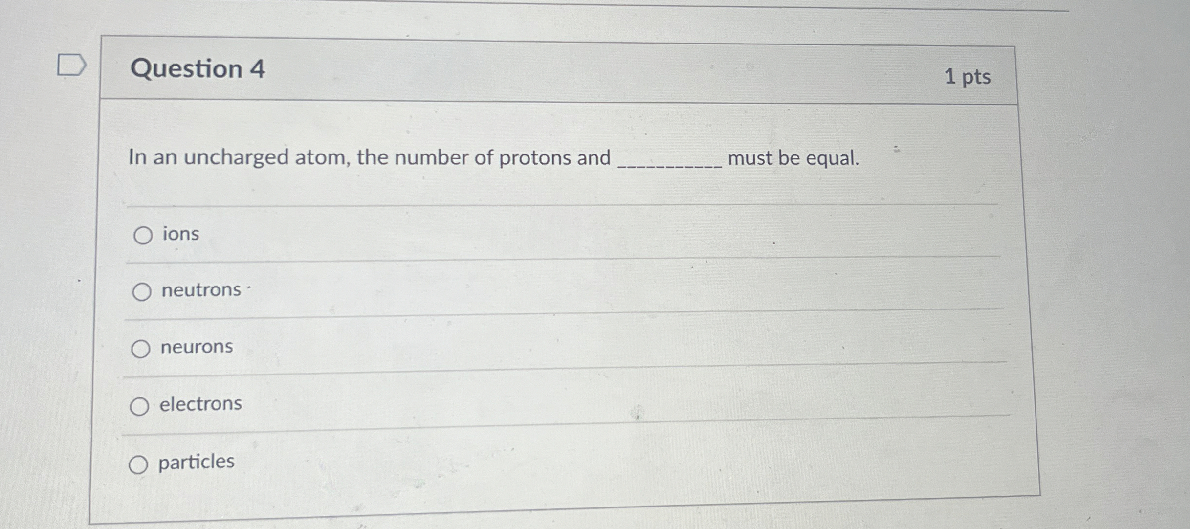 Solved Question 41 ﻿ptsIn an uncharged atom, the number of | Chegg.com