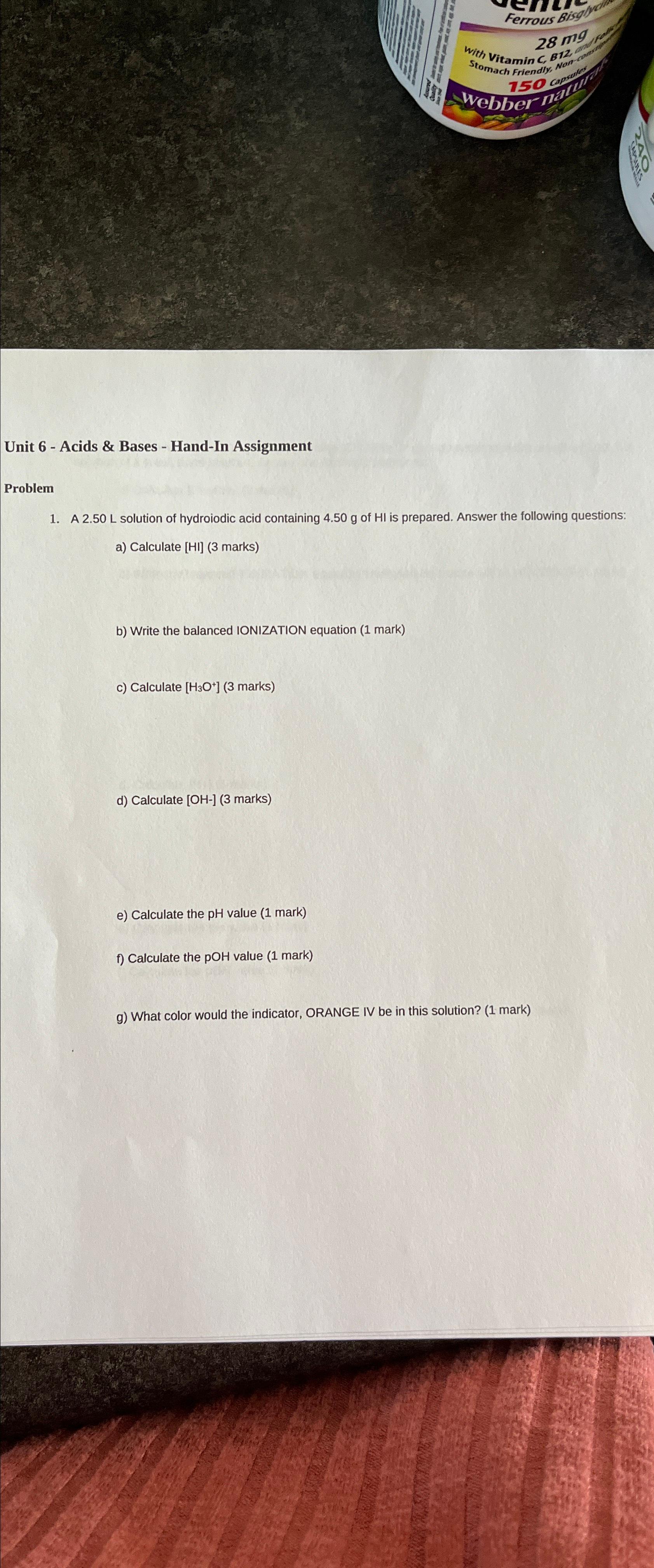 Solved Unit 6 - ﻿Acids & Bases - ﻿Hand-In AssignmentProblemA | Chegg.com