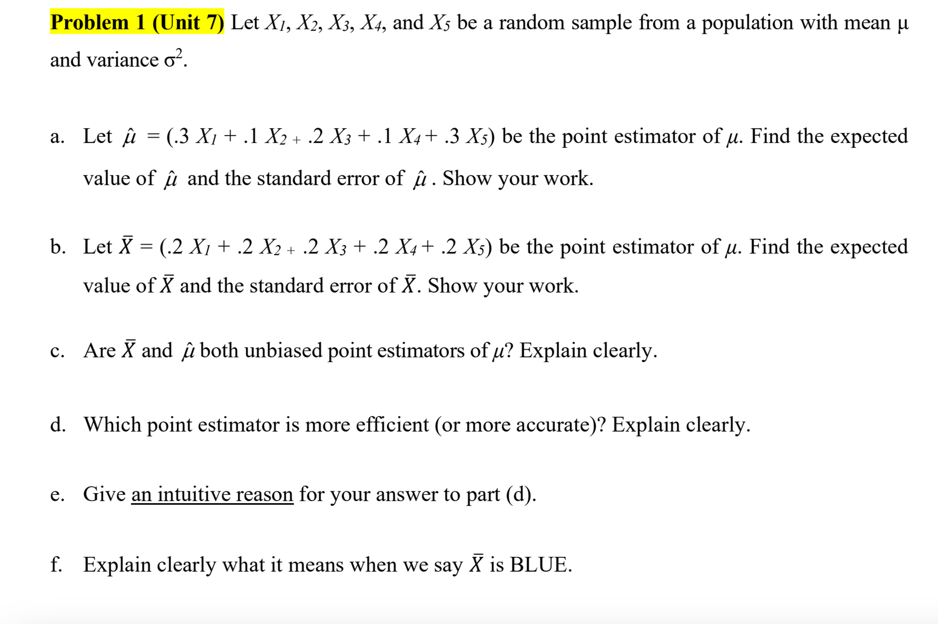 Solved Problem 1 (Unit 7) ﻿Let x1,x2,x3,x4, ﻿and x5 ﻿be a | Chegg.com