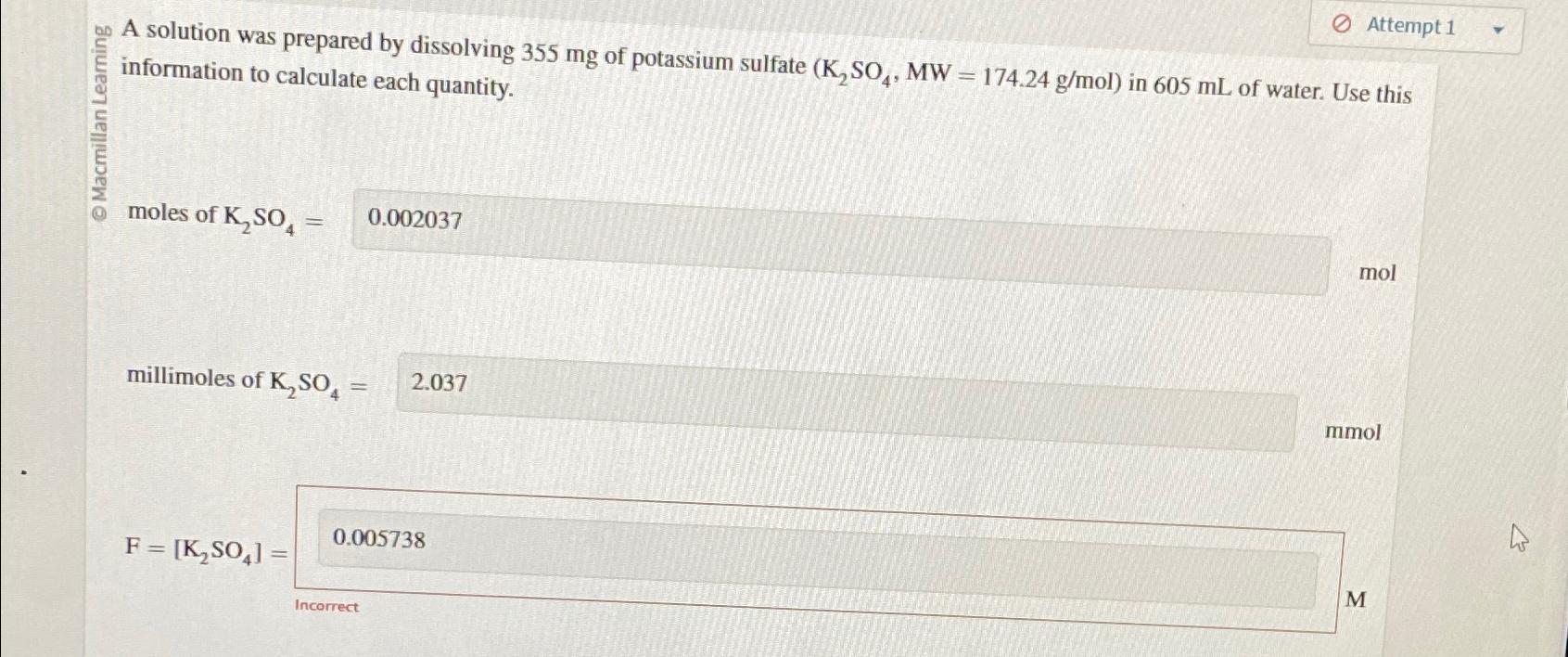 Solved A solution was prepared by dissolving 355mg ﻿of | Chegg.com